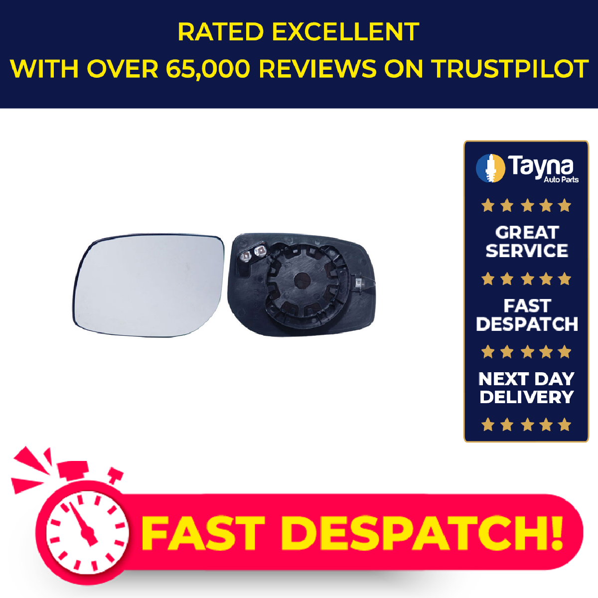 Mirror Glass fits TOYOTA AURIS ZRE151 1.6 Right 07 to 12 O/S Driver ...